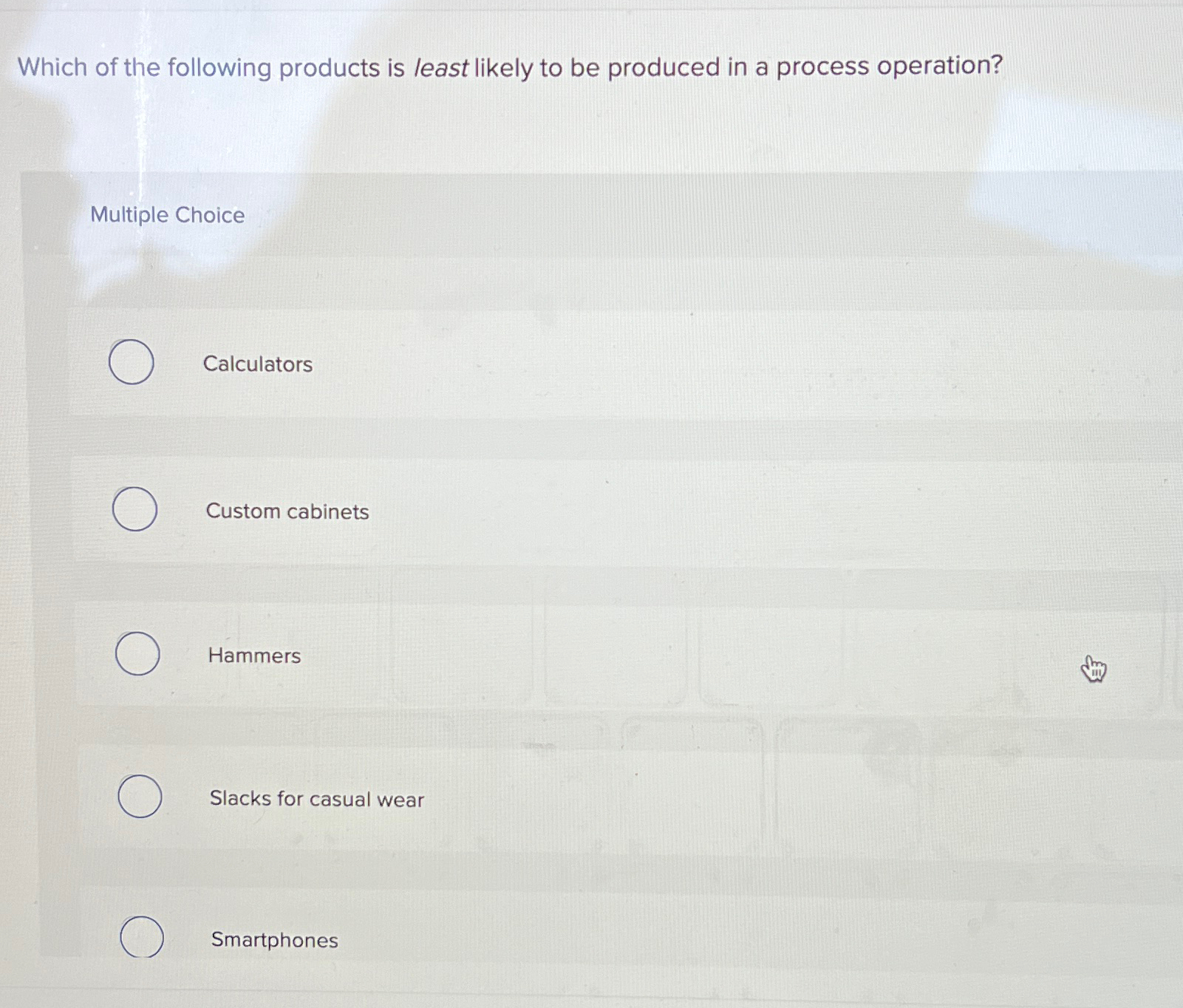 Solved Which of the following products is least likely to be | Chegg.com
