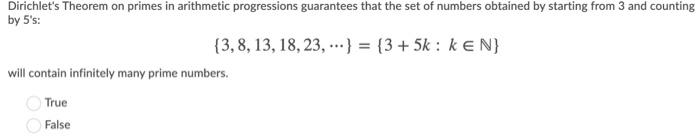 Solved Dirichlet's Theorem on primes in arithmetic | Chegg.com
