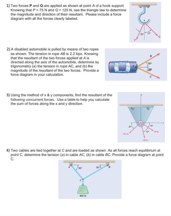 Solved 1) Two forces P and Q are applied as shown at point A | Chegg.com