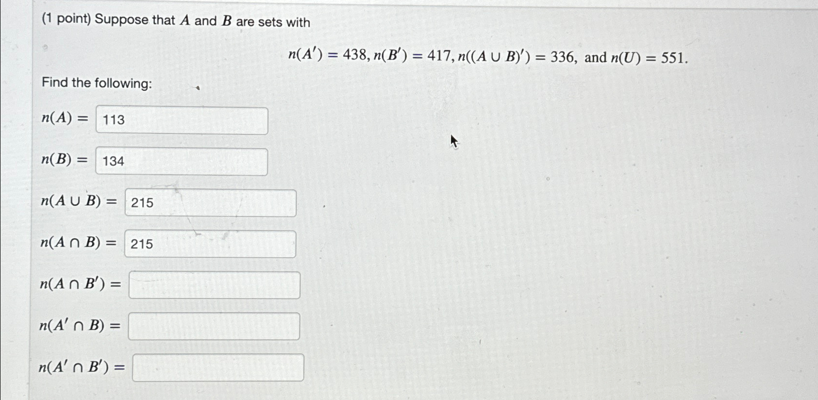 Solved (1 ﻿point) ﻿Suppose that A and B ﻿are sets | Chegg.com