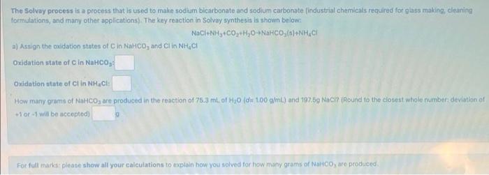 Solved The Solvay process is a process that is used to make | Chegg.com