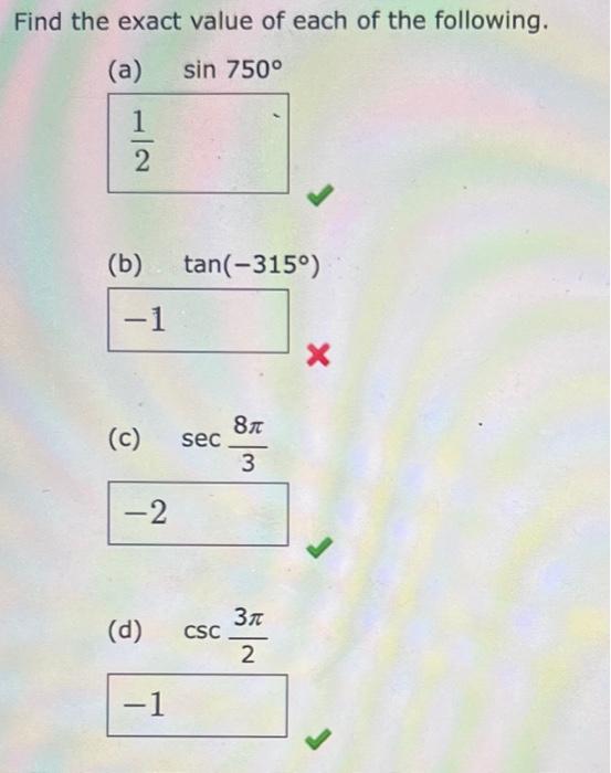 Solved Find the exact value of each of the following. (a) | Chegg.com