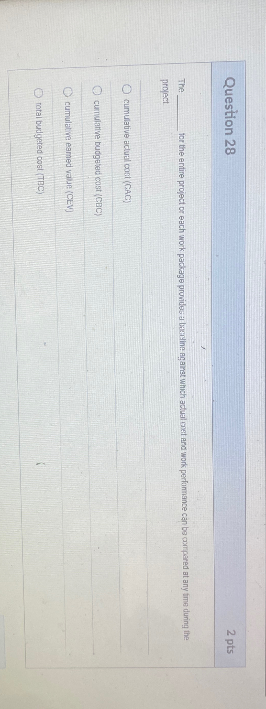Solved Question 282 ﻿ptsThe ﻿for the entire project or | Chegg.com