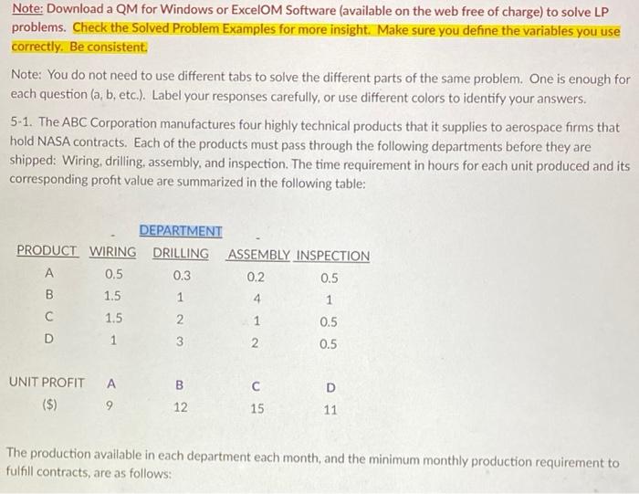 Solved Note: Download a QM for Windows or ExcelOM Software | Chegg.com