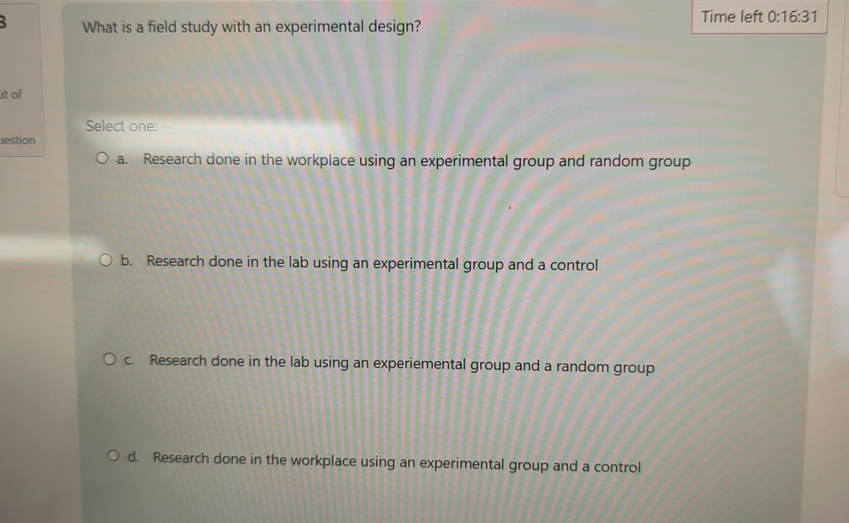 Solved What is a field study with an experimental | Chegg.com