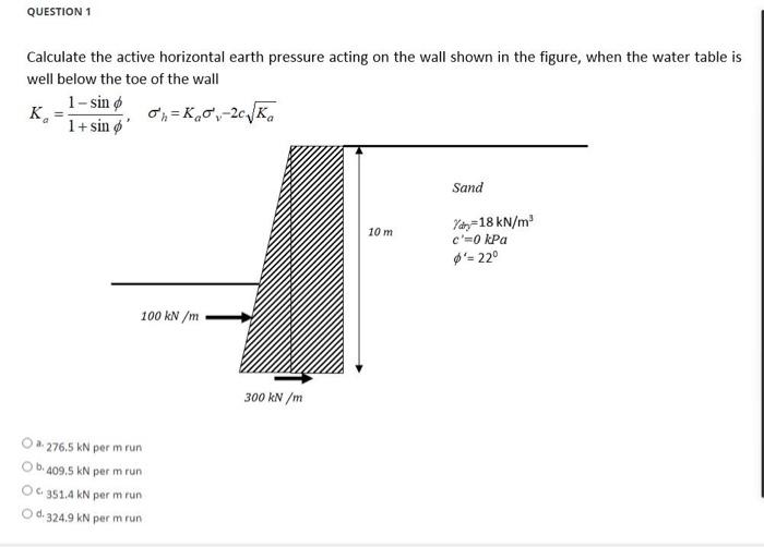 Solved QUESTION 1 Calculate the active horizontal earth | Chegg.com