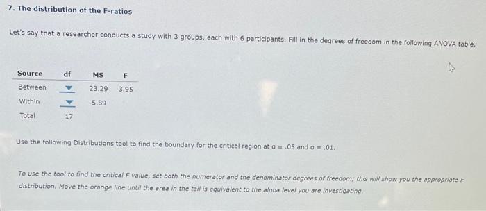 Solved 7. The distribution of the F-ratios Let's say that a | Chegg.com