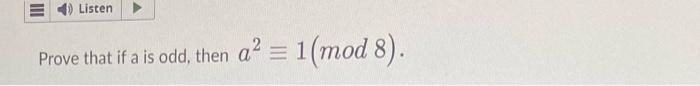 Solved a2≡1(mod8) | Chegg.com