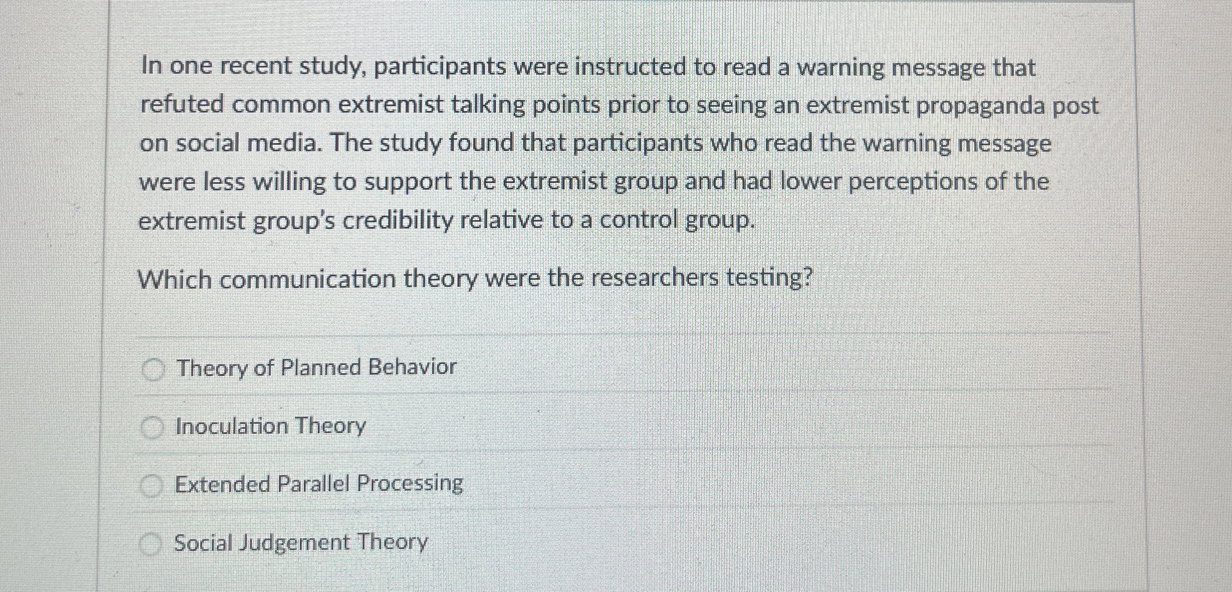 Solved In one recent study, participants were instructed to | Chegg.com