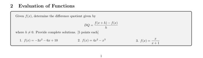 Solved 2. Evaluation of Functions Given f(x), determine the | Chegg.com