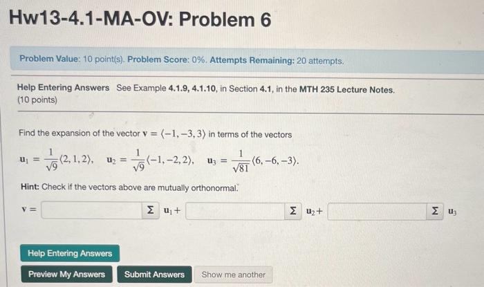 Solved Find The Expansion Of The Vector V −1 −3 3 In Terms