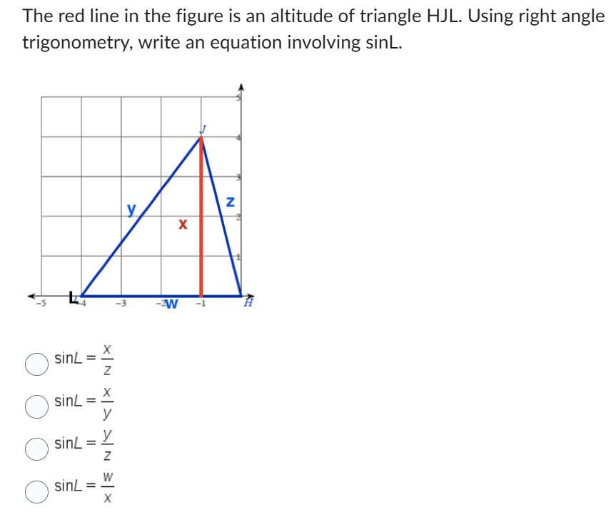 Solved The red line in the figure is an altitude of triangle | Chegg.com