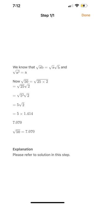 Solved We know that ab=ab and a2=a Now 50=25×2 =252 =522 =52 | Chegg.com
