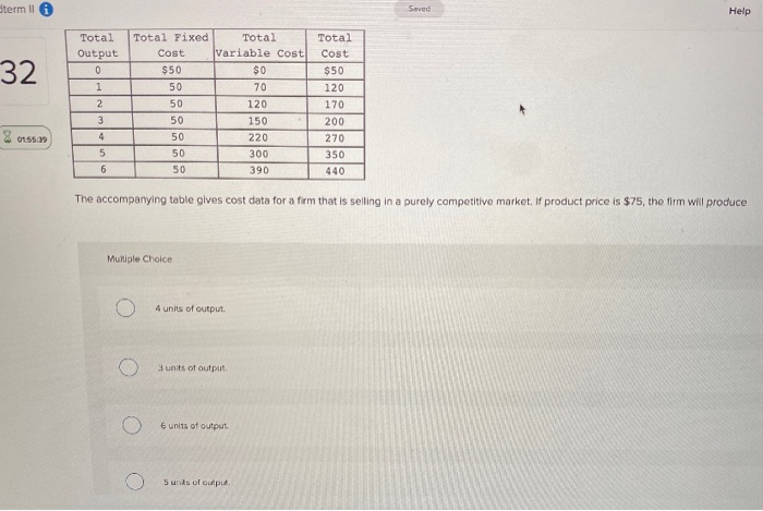 Solved Term Ll Help Total Output Total Cost 50 Total Fixed