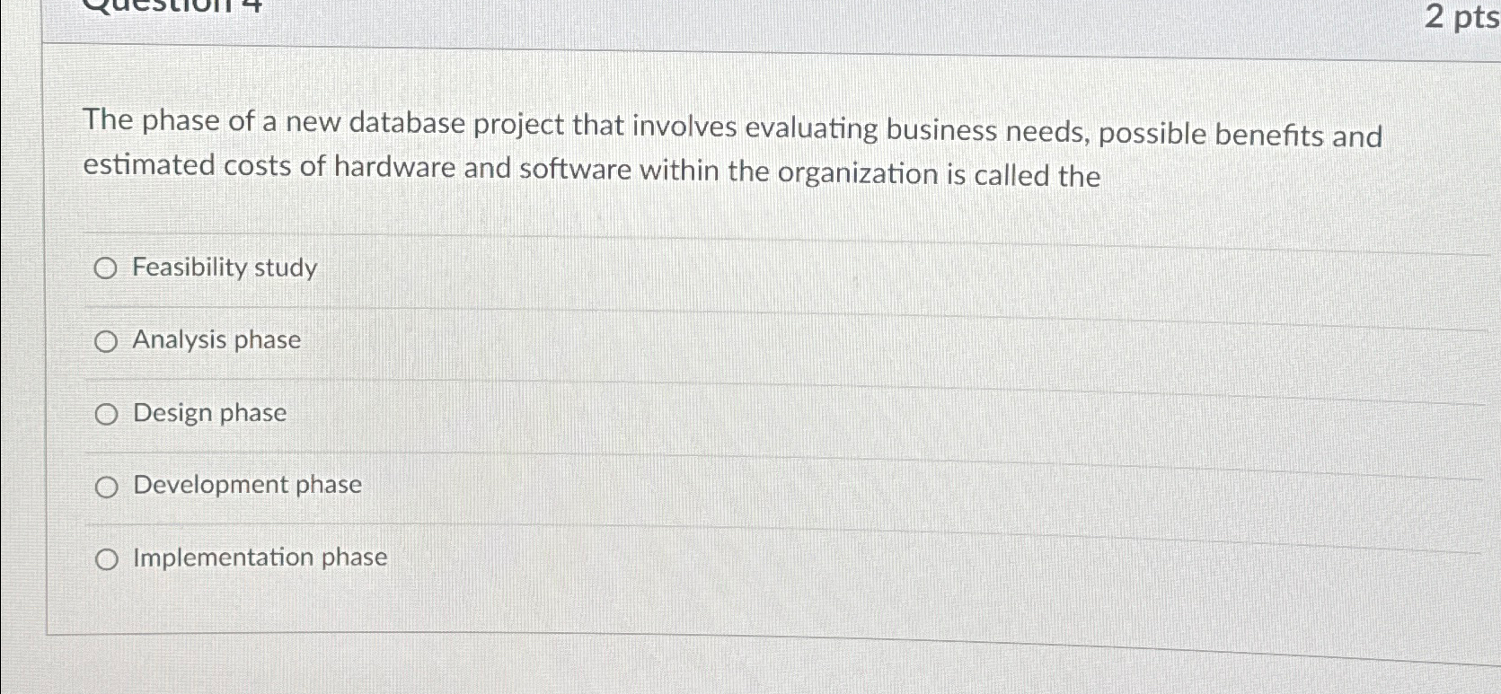 Solved The phase of a new database project that involves | Chegg.com