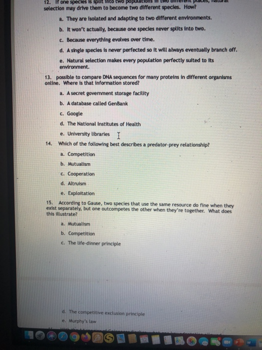 Solved two 12. If one species is put into two populat | Chegg.com