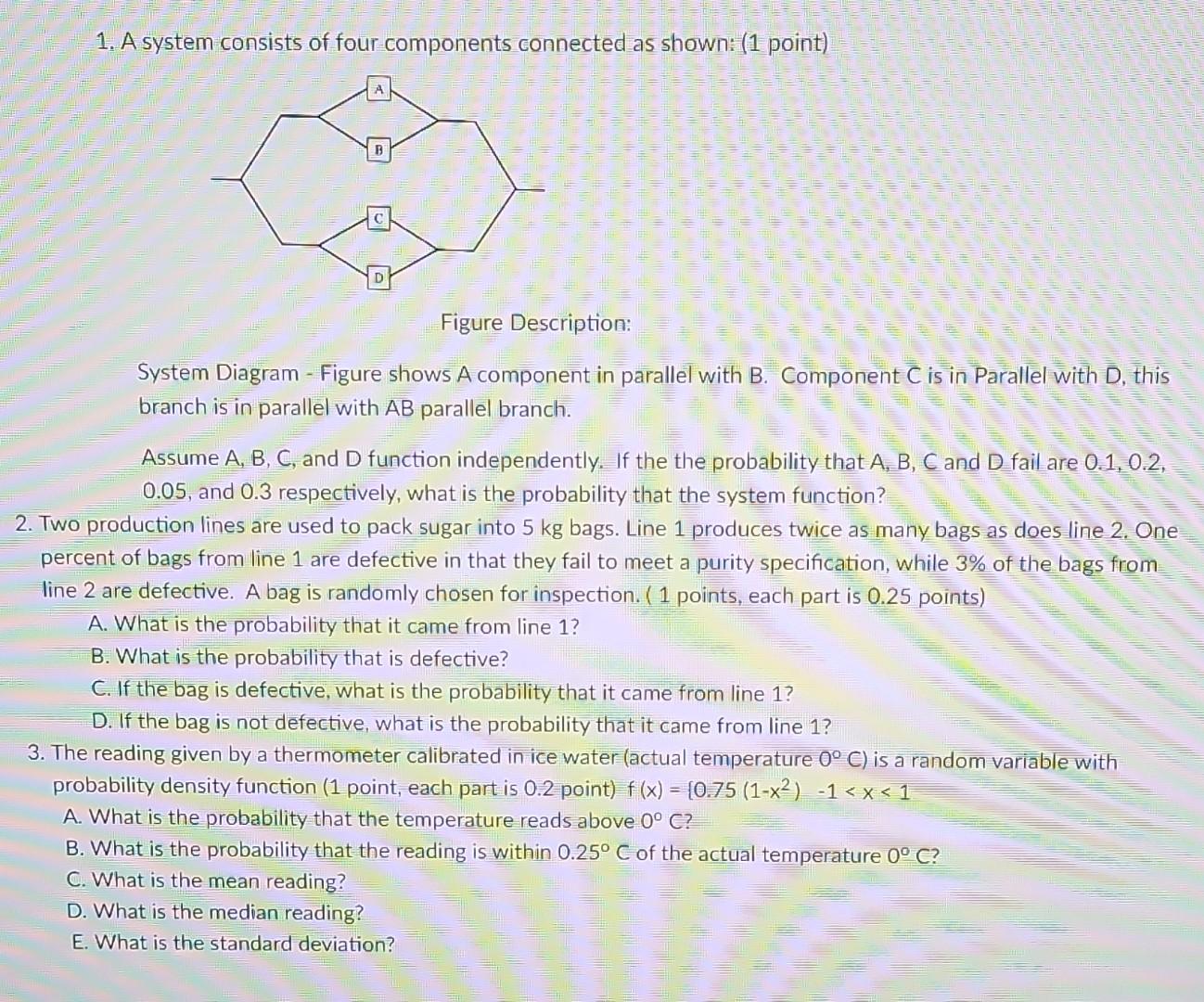 Solved 1. A system consists of four components connected as | Chegg.com