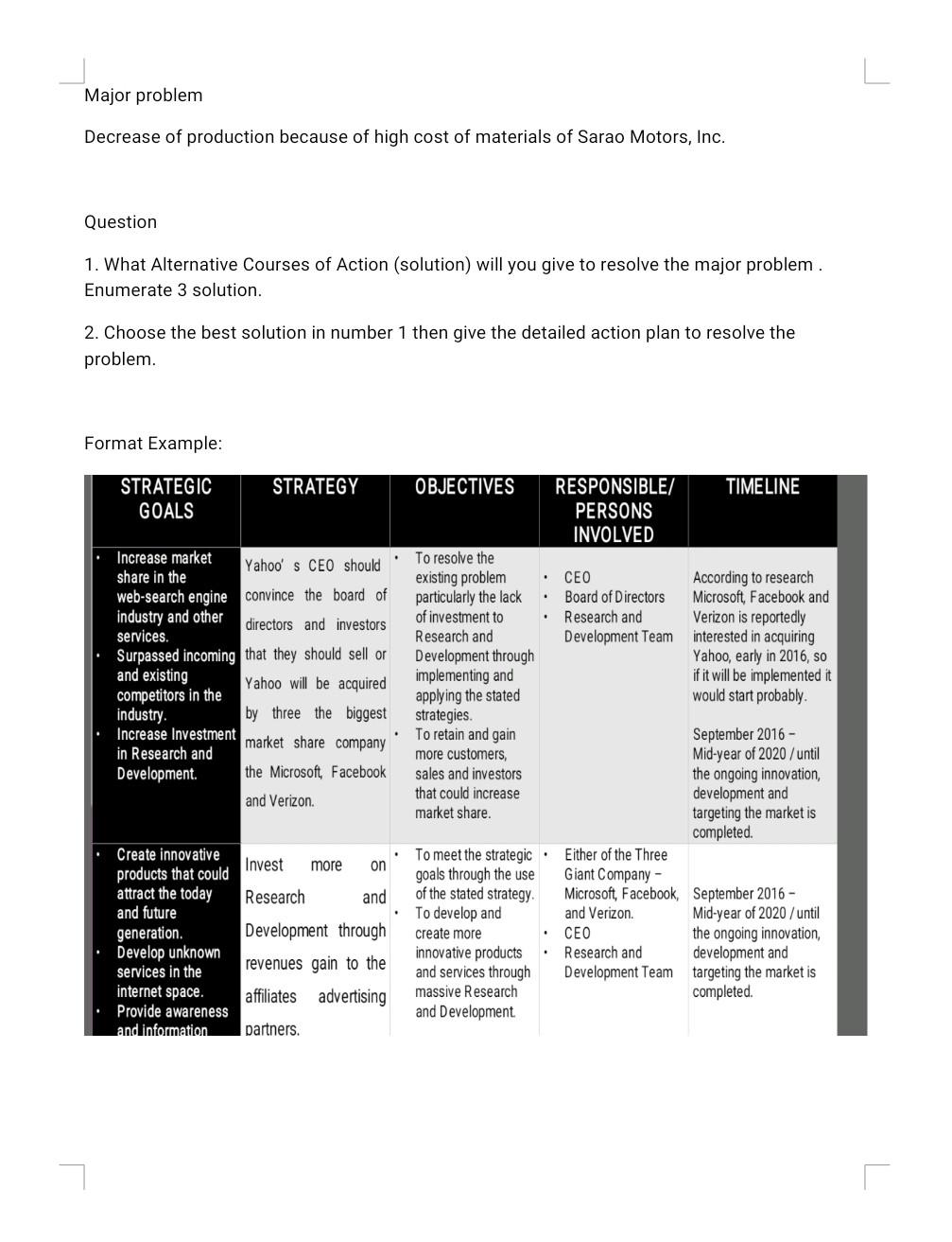 Solved L Major problem Decrease of production because of | Chegg.com