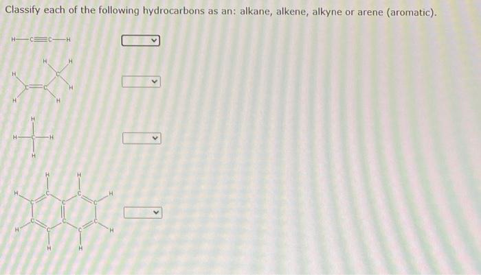 Solved Classify each of the following hydrocarbons as an: | Chegg.com