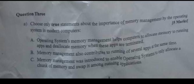 Solved Question Threea) ﻿Choose only true statements about | Chegg.com