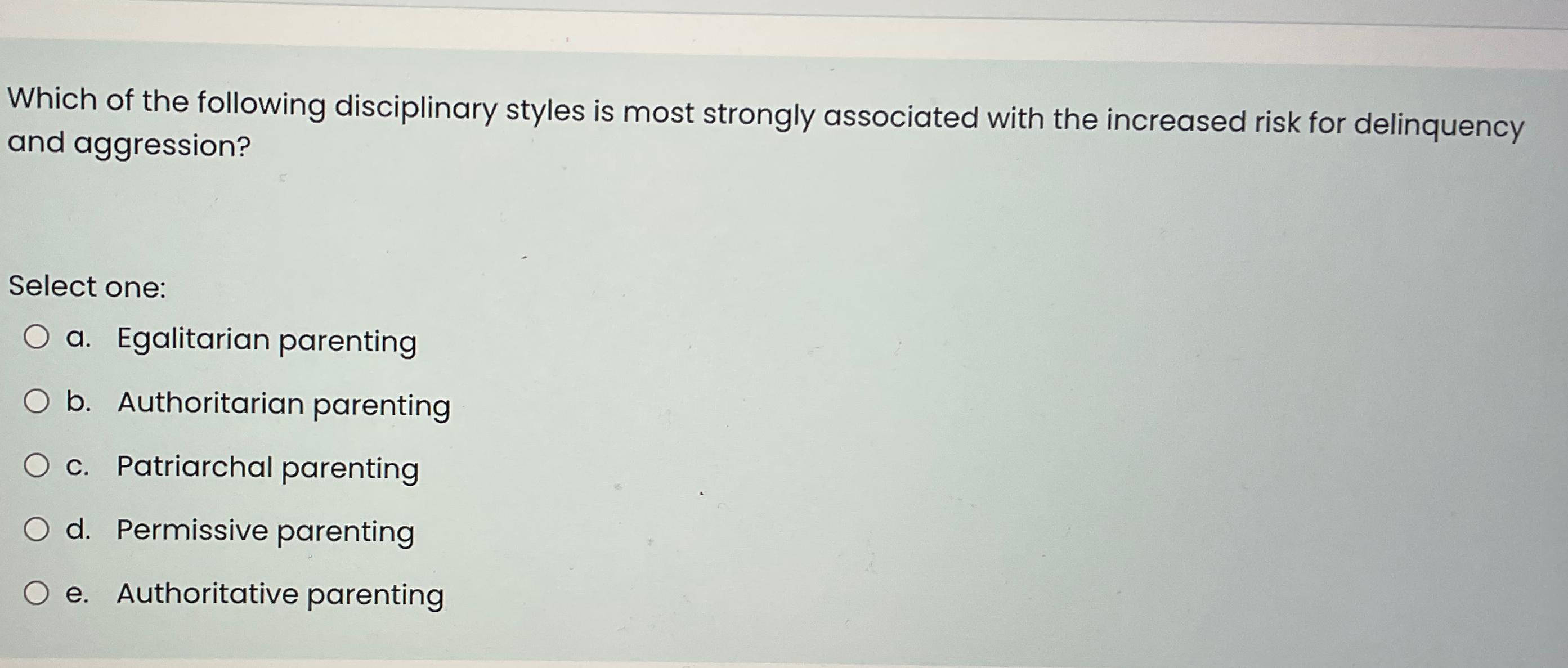 Solved Which of the following disciplinary styles is most | Chegg.com