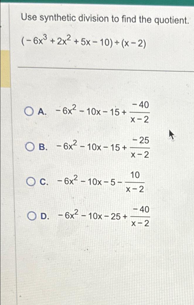 Solved Use synthetic division to find the | Chegg.com