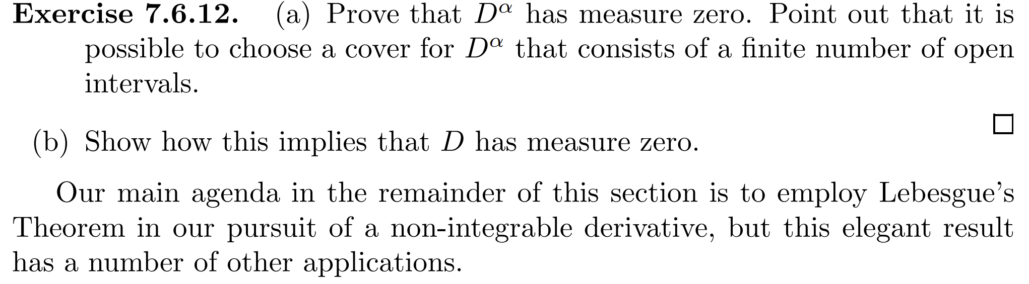 Solved Exercise 7.6.12. (a) ﻿Prove that Dα ﻿has measure | Chegg.com