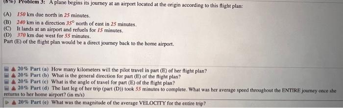 Solved (8\%) Problem 3: A plane begins its journey at an | Chegg.com