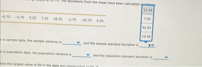 Solved Consider a data set containing the following values: | Chegg.com