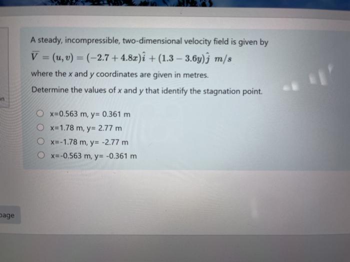 Solved A steady, incompressible, two-dimensional velocity | Chegg.com