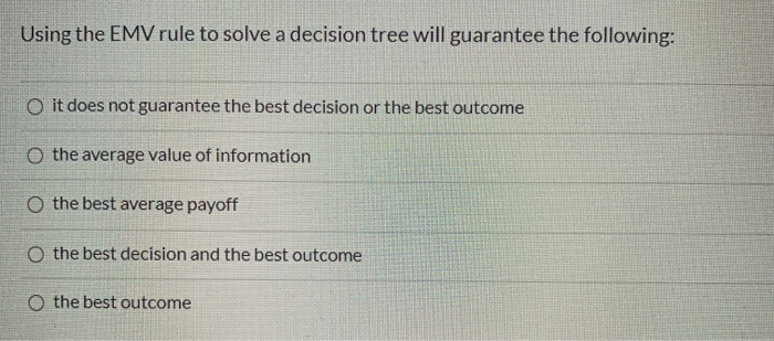Solved Using the EMV rule to solve a decision tree will | Chegg.com
