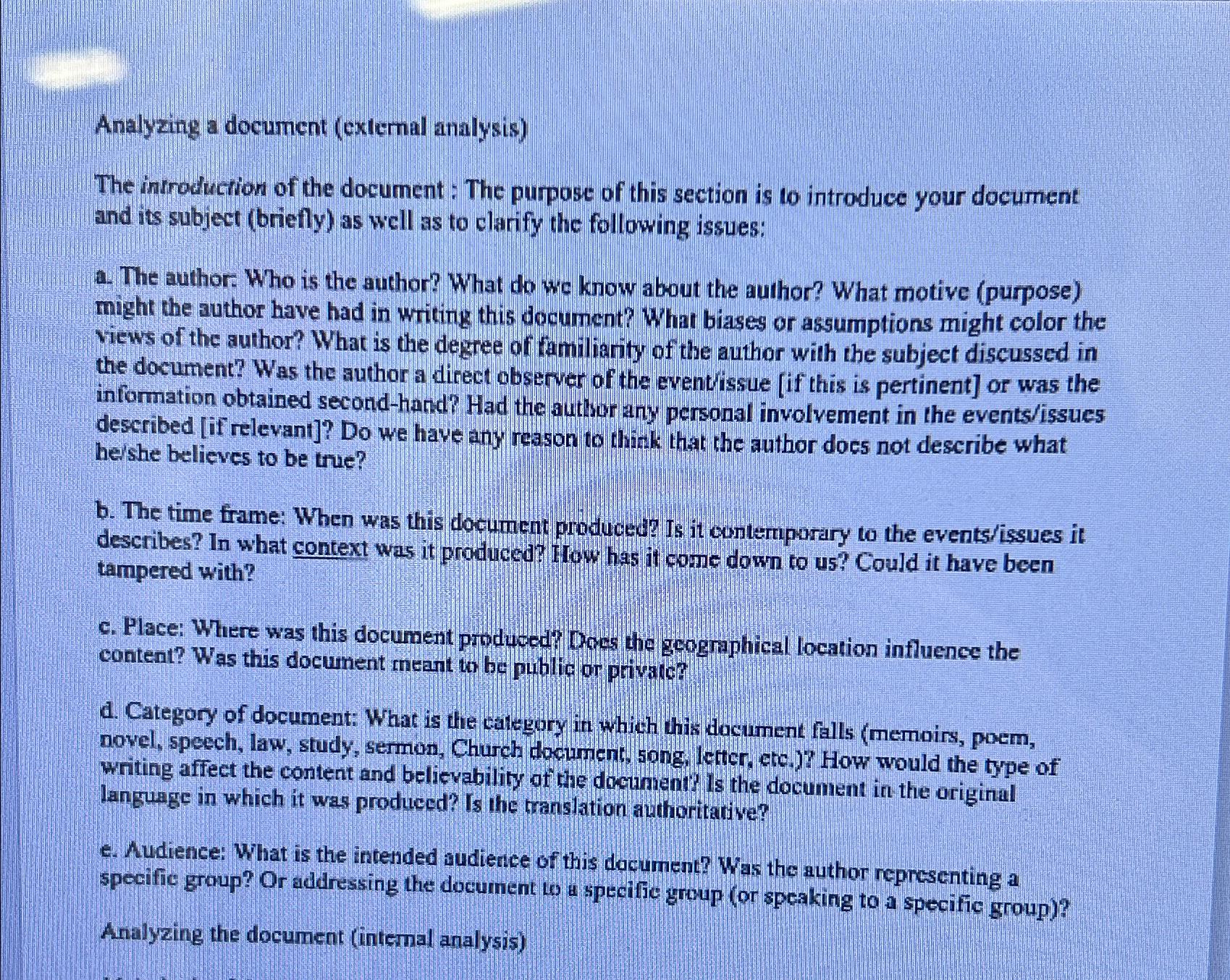 Solved Analyzing a document (extemal analysis)The | Chegg.com