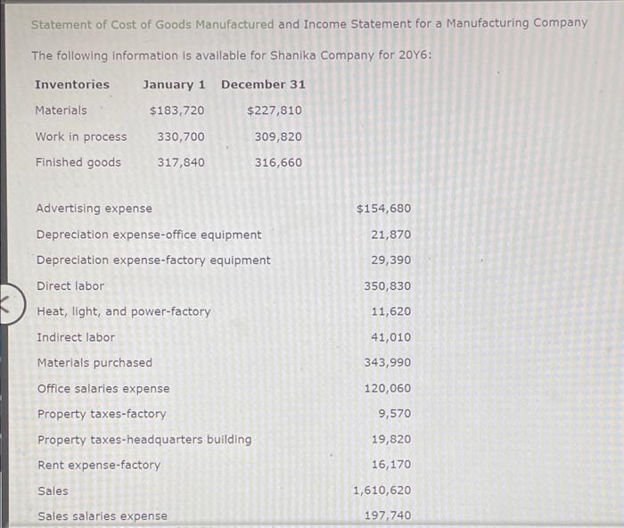Solved Statement of Cost of Goods Manufactured and Income | Chegg.com