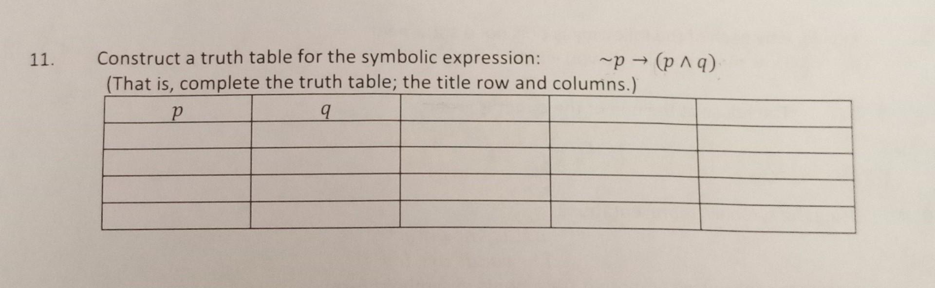 Solved 11. Construct a truth table for the symbolic | Chegg.com