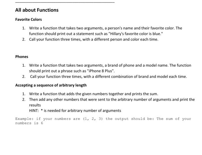 Solved All About Functions Favorite Colors 1 Write A 7726