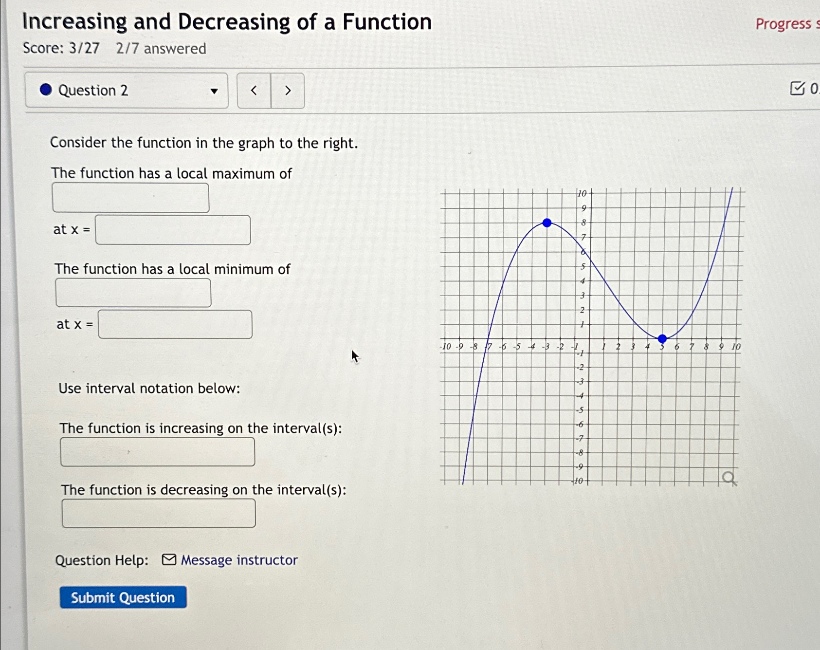 Solved Increasing and Decreasing of a FunctionProgressScore: | Chegg.com