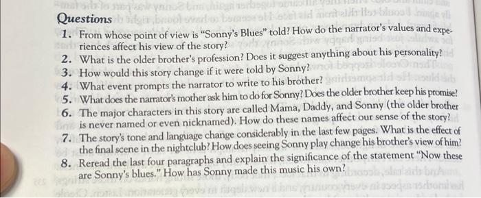 Questions 1. From whose point of view is "Sonny's | Chegg.com