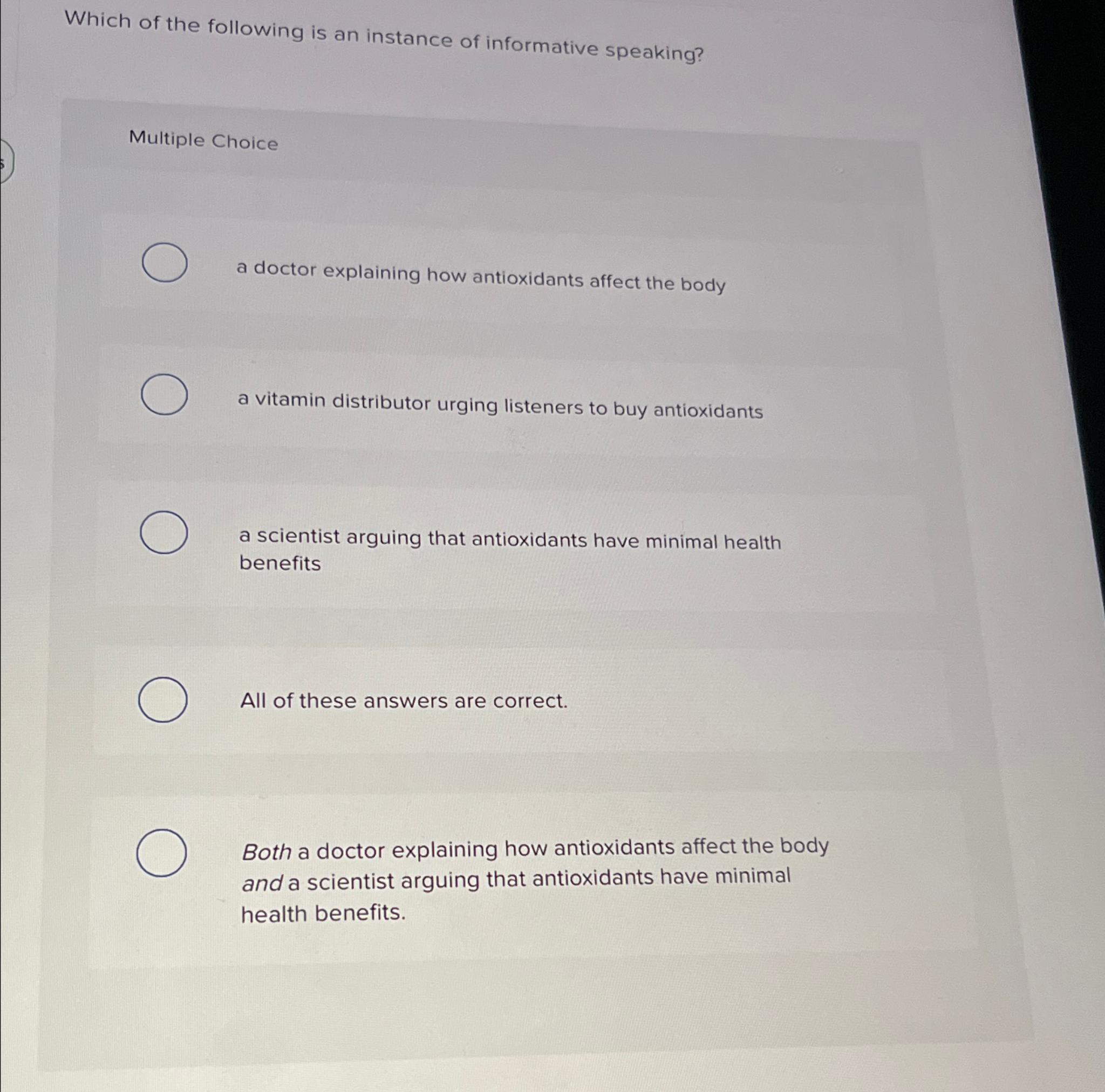 Which of the following is an instance of informative | Chegg.com