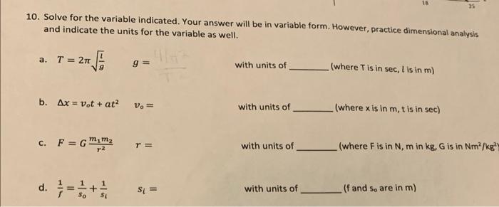 Solved 10. Solve for the variable indicated. Your answer | Chegg.com