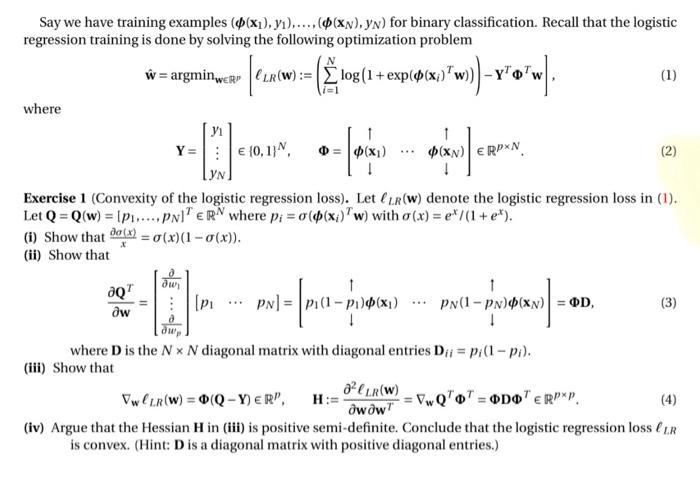 Solved Say we have training examples (ϕ(x1),y1),…,(ϕ(xN),yN) | Chegg.com