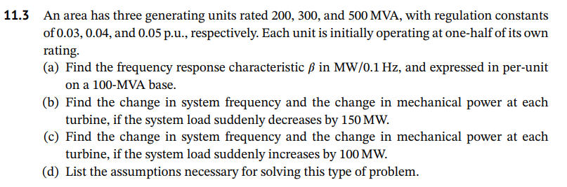Solved 11.3 ﻿An area has three generating units rated | Chegg.com