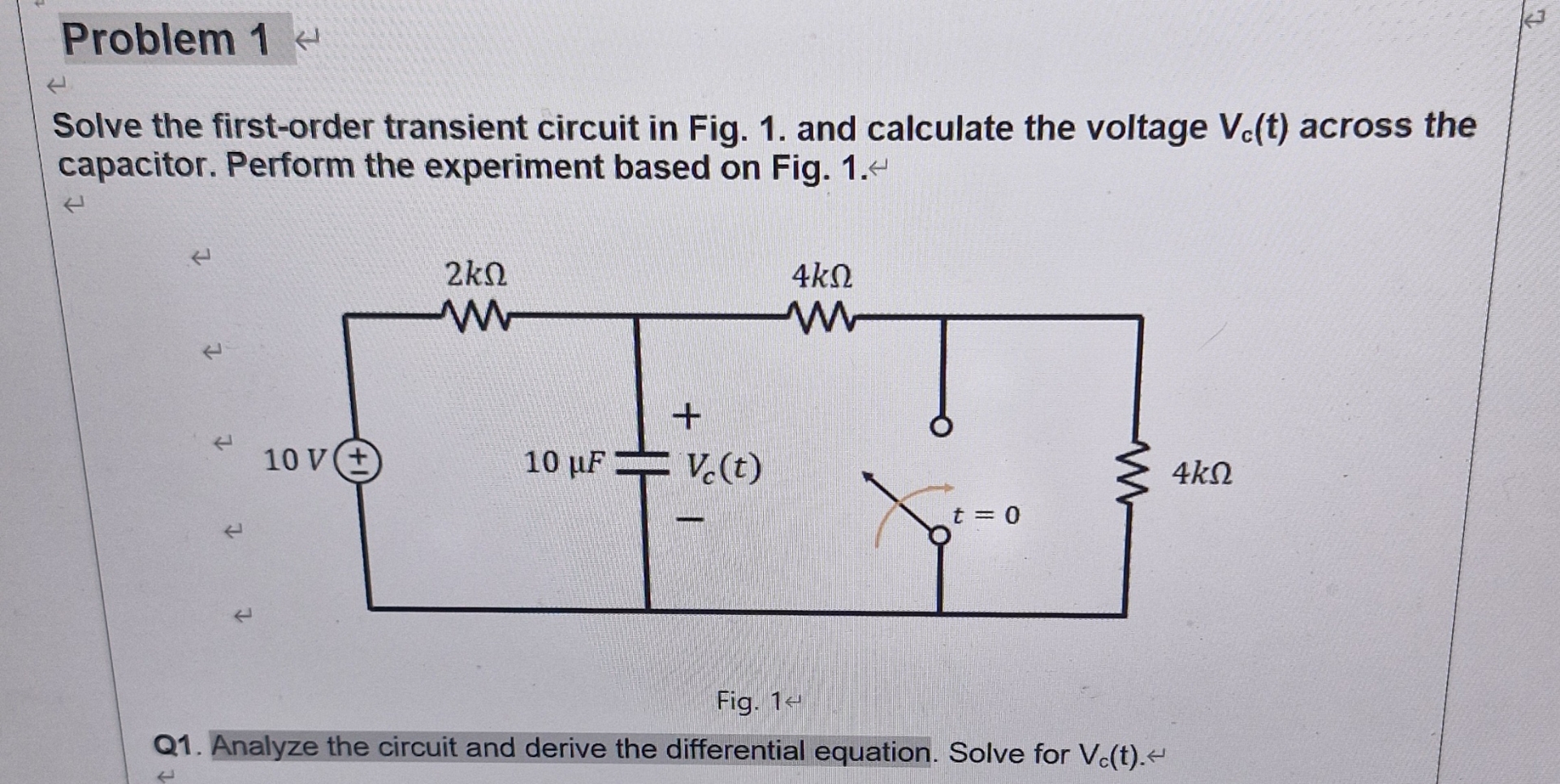 Problem 1Solve the first-order transient circuit in | Chegg.com