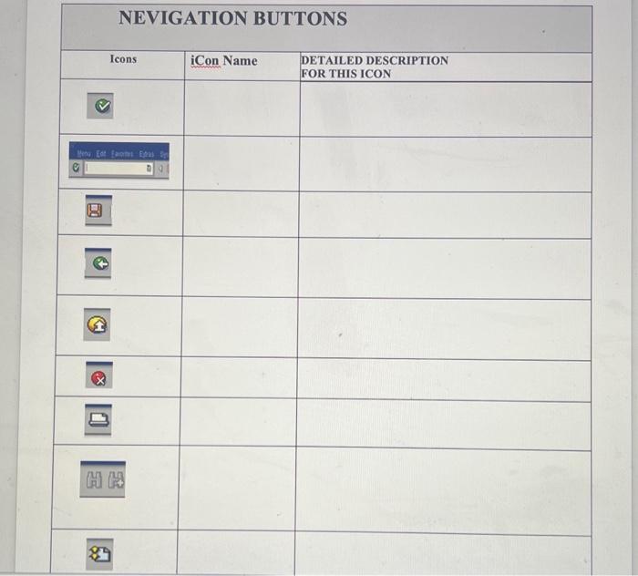Solved NEVIGATION BUTTONS Icons iCon Name DETAILED | Chegg.com
