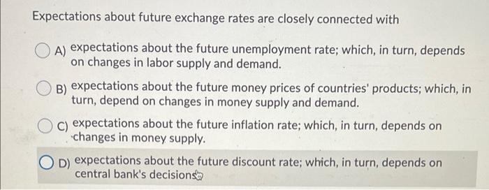 Solved Expectations about future exchange rates are closely | Chegg.com