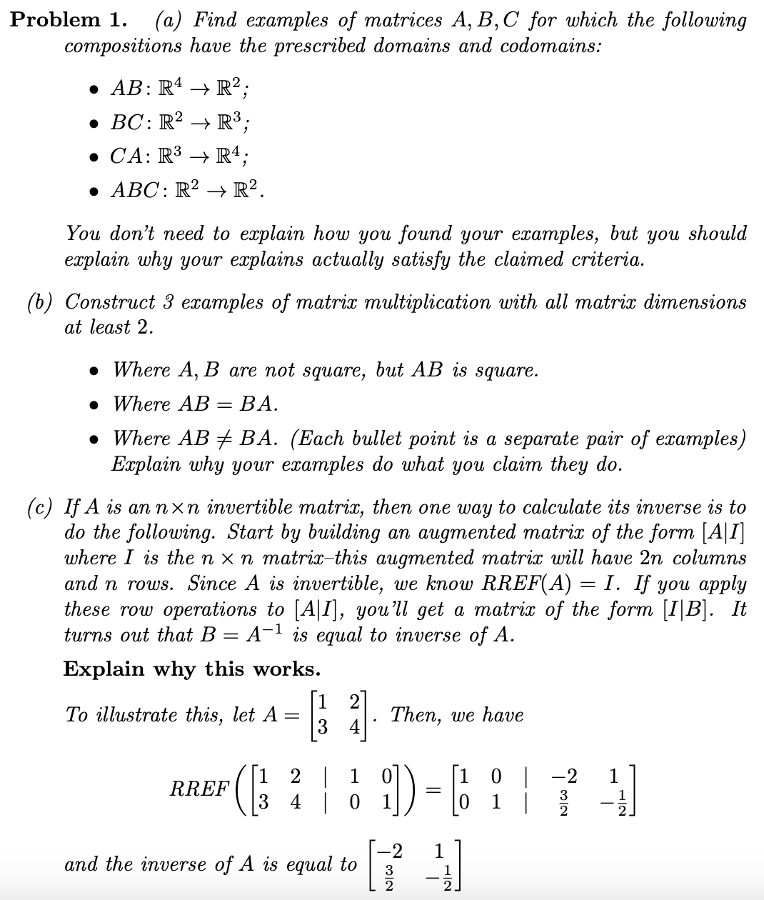Solved Problem 1. (a) ﻿Find examples of matrices A,B,C ﻿for | Chegg.com