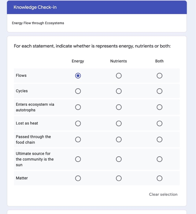 Solved Knowledge Check-in Energy Flow through Ecosystems For | Chegg.com
