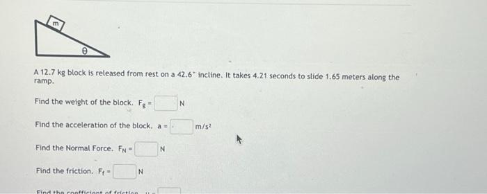 Solved Ө A 12.7 kg block is released from rest on a 42.6 | Chegg.com