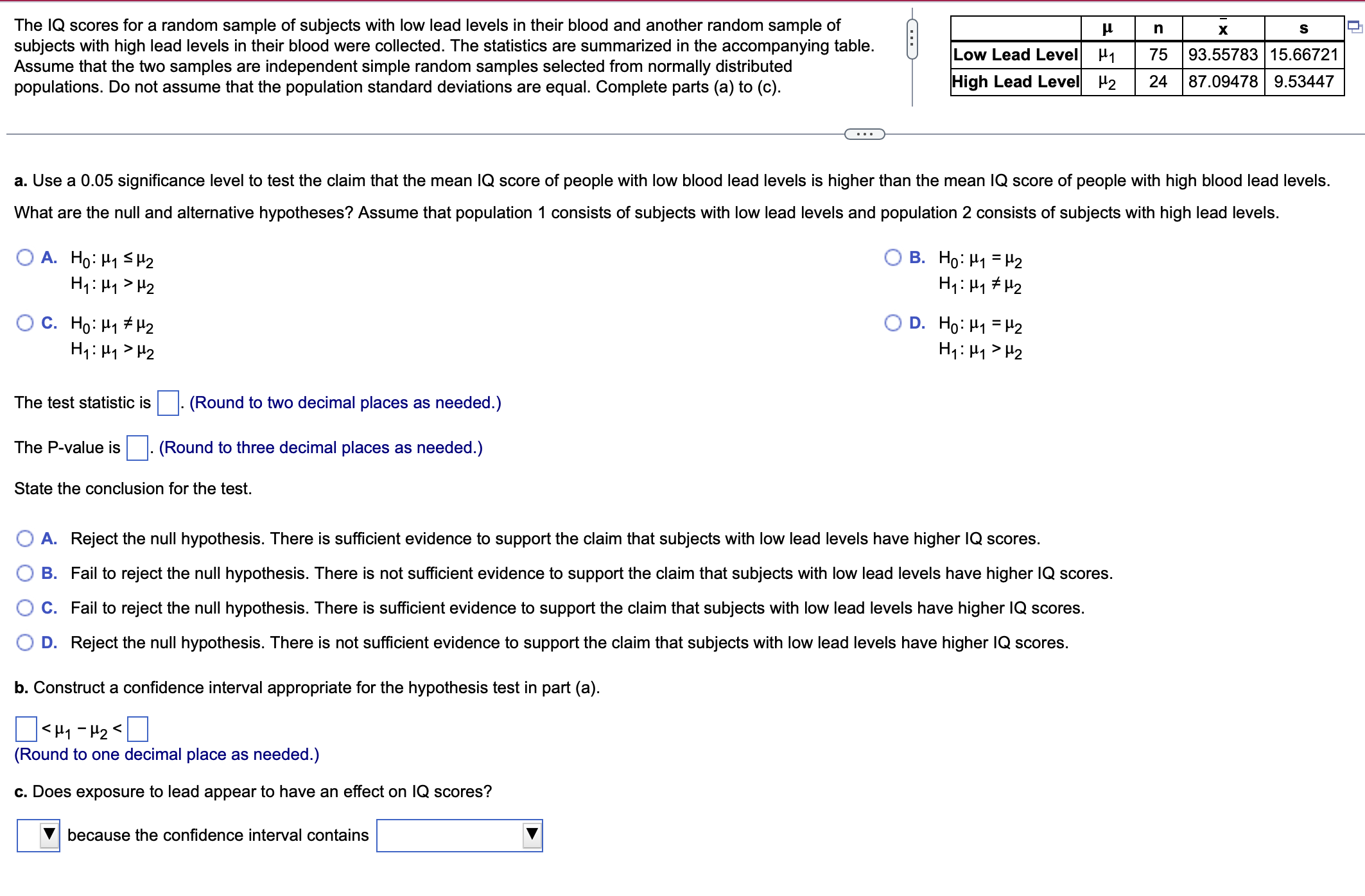 Solved The IQ scores for a random sample of subjects with | Chegg.com