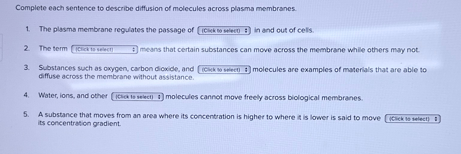 Solved Complete each sentence to describe diffusion of | Chegg.com