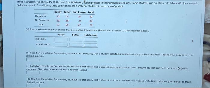 Solved Three instructors, Ms. Busby, Mr. Butler, and Mrs. | Chegg.com